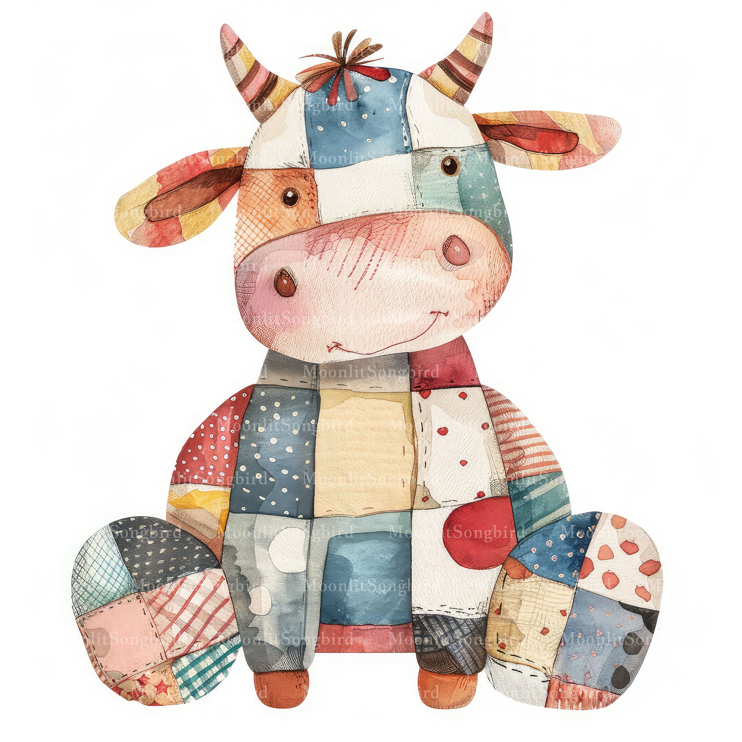 10 Patchwork Cow Clipart, Digital Download, Printable Watercolor ...