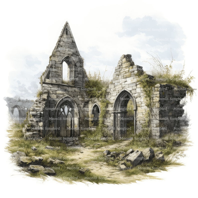 15 Abandoned Church Ruins Clipart, Digital Download, Printable ...