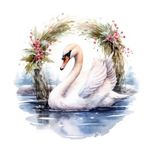 14 Christmas Swan Wreath Clipart, Digital Download, Cute Printable ...