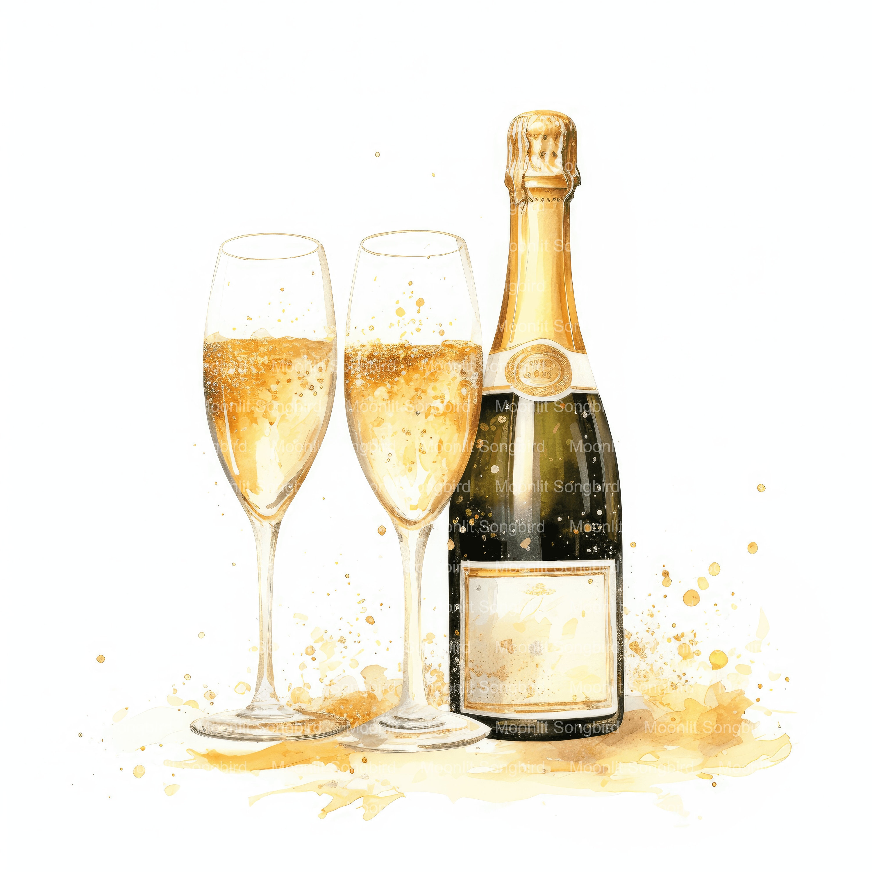 11 Sparkling Champagne Clipart, Digital Download, Printable Watercolor ...