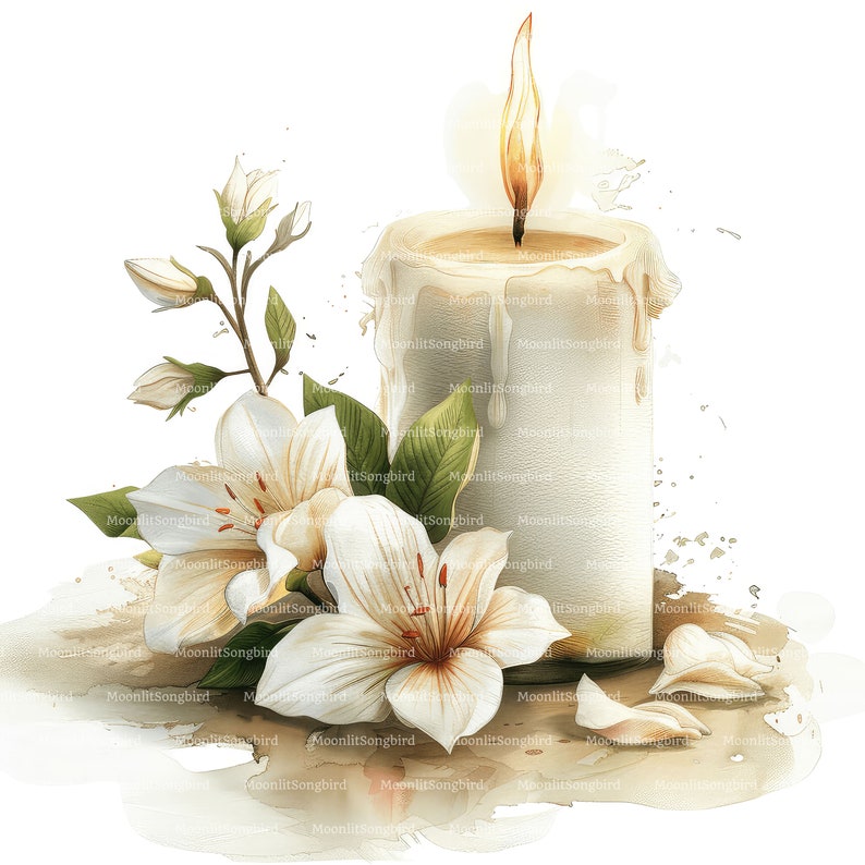 8 Memorial Candle Clipart, Digital Download, Printable Watercolor ...