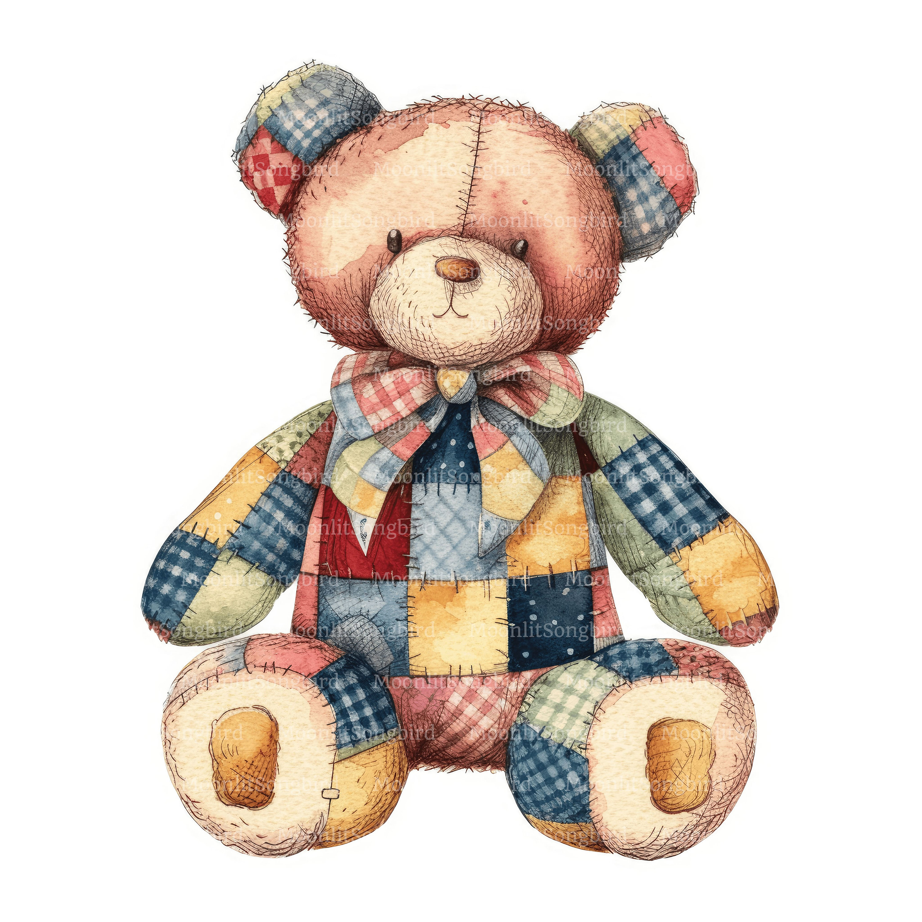 15 Patchwork Teddy Bear Clipart, Digital Download, Printable Watercolor ...