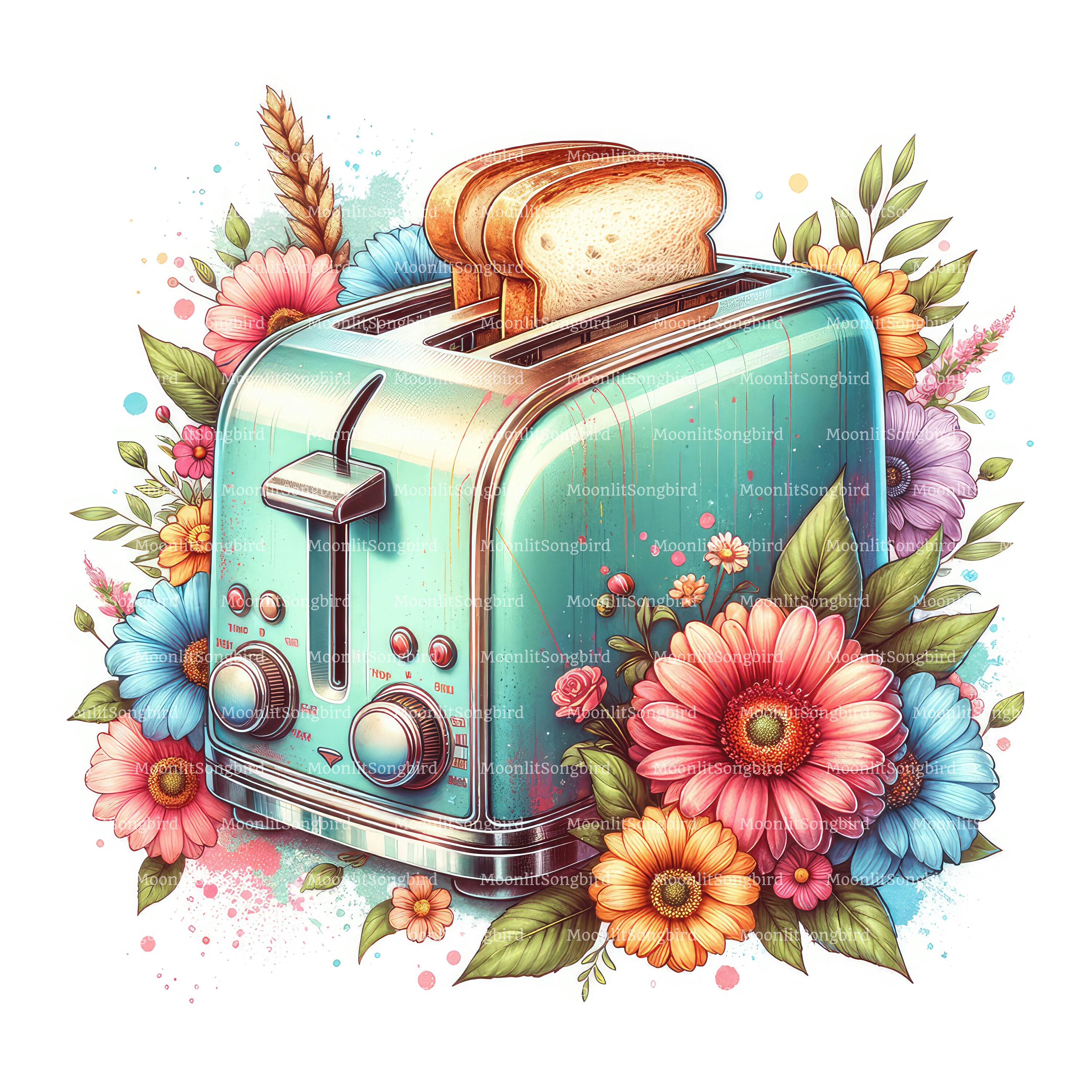 10 Floral Bread Toasters Clipart, Digital Download, Printable ...