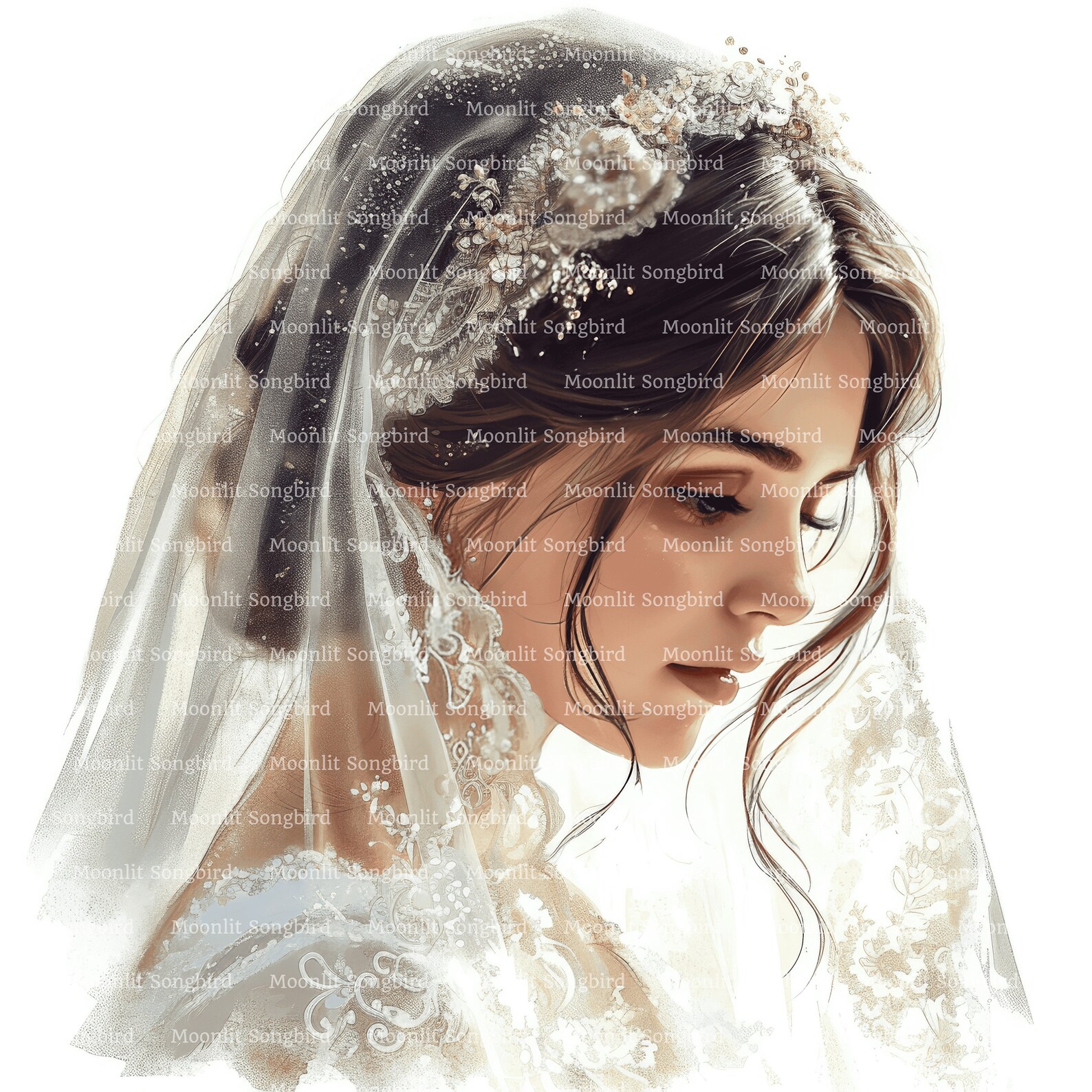 16 Bride Wearing a Veil Clipart, Digital Download, Printable Watercolor ...