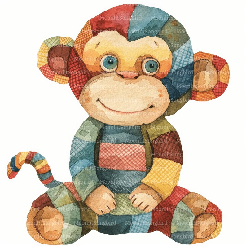 14 Patchwork Monkey Clipart, Digital Download, Printable Watercolor ...