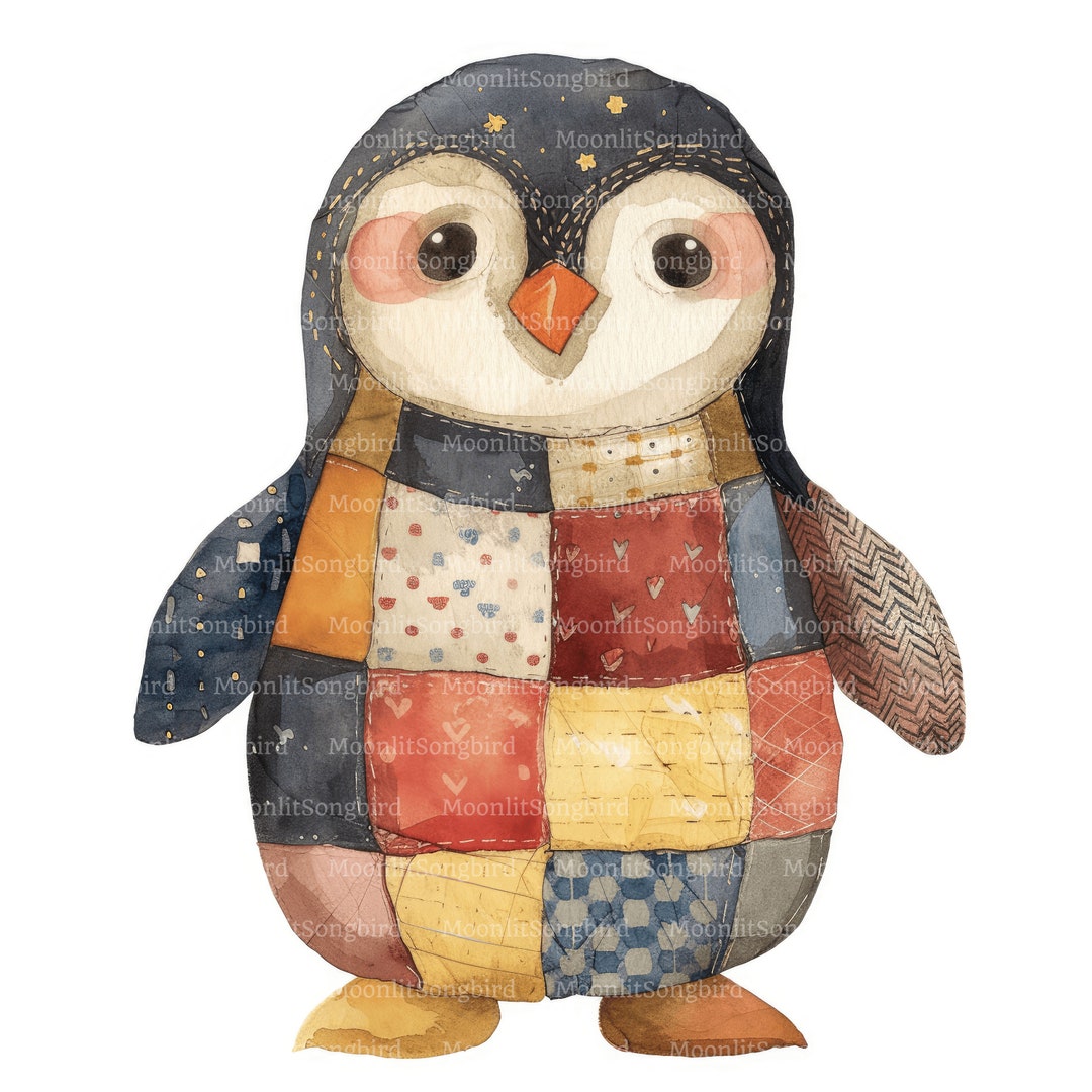 14 Patchwork Penguin Clipart, Digital Download, Printable Watercolor Clipart, Paper Crafts ...