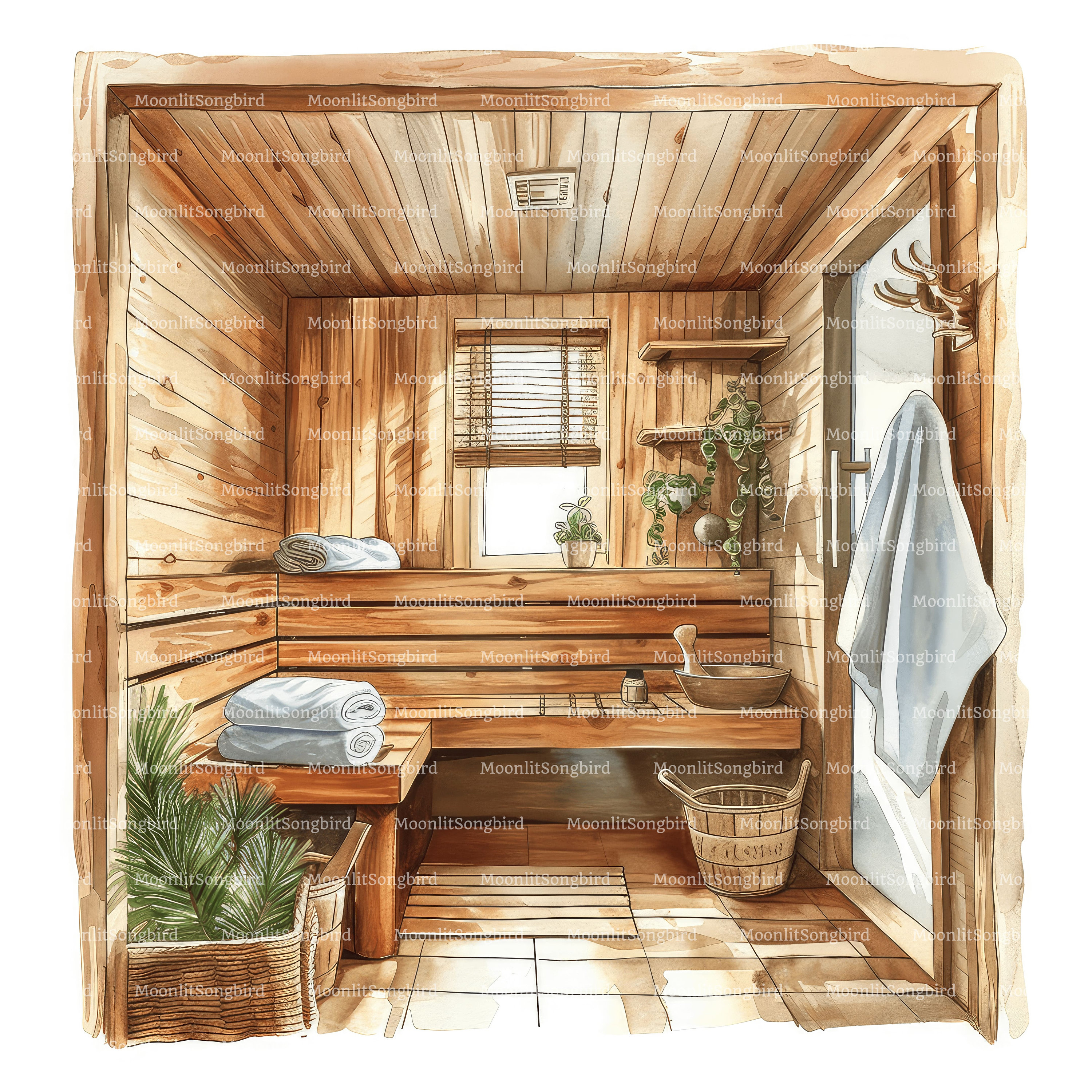 12 Sauna Clipart, Digital Download, Printable Watercolor Clipart, Paper ...
