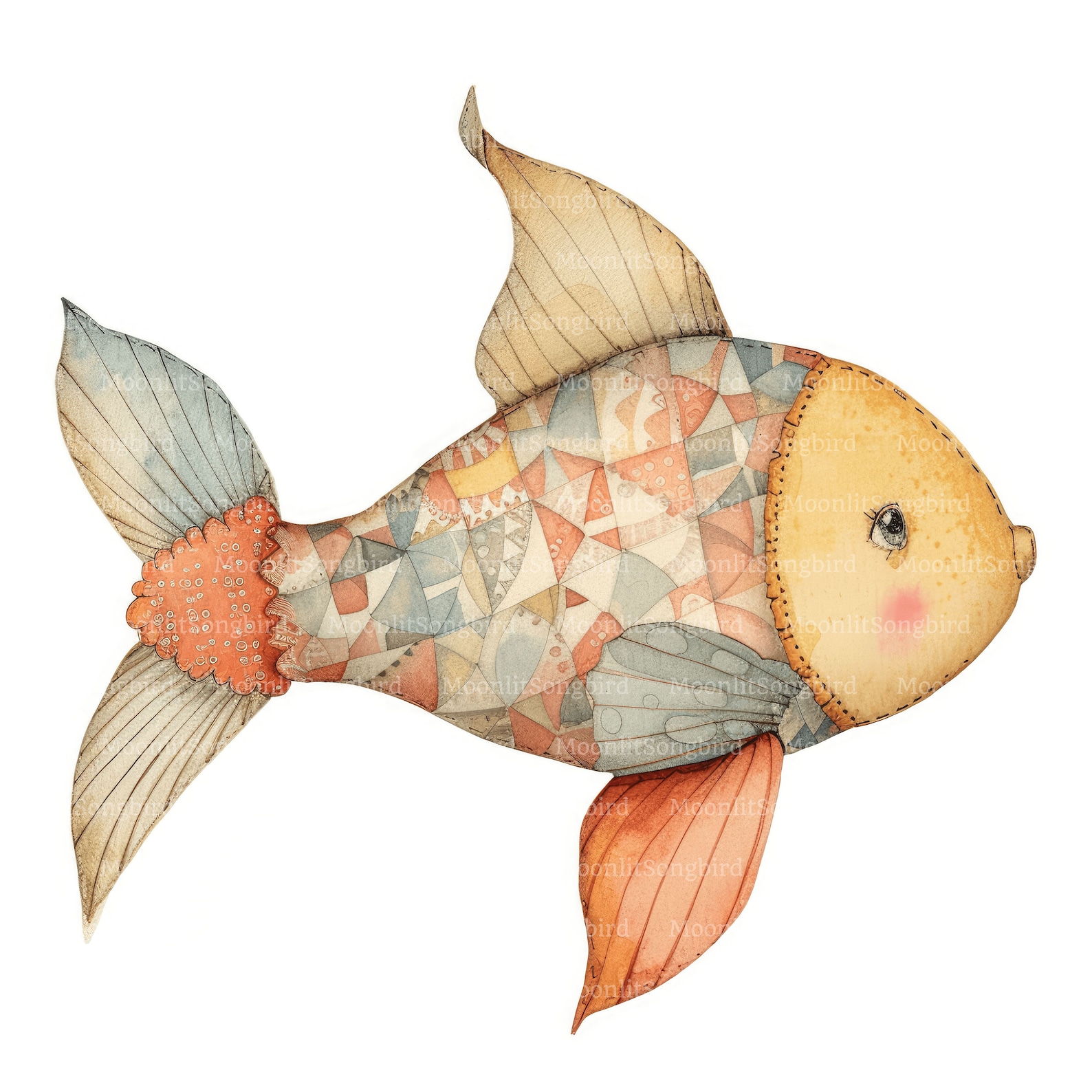 9 Patchwork Fish Clipart, Digital Download, Printable Watercolor ...