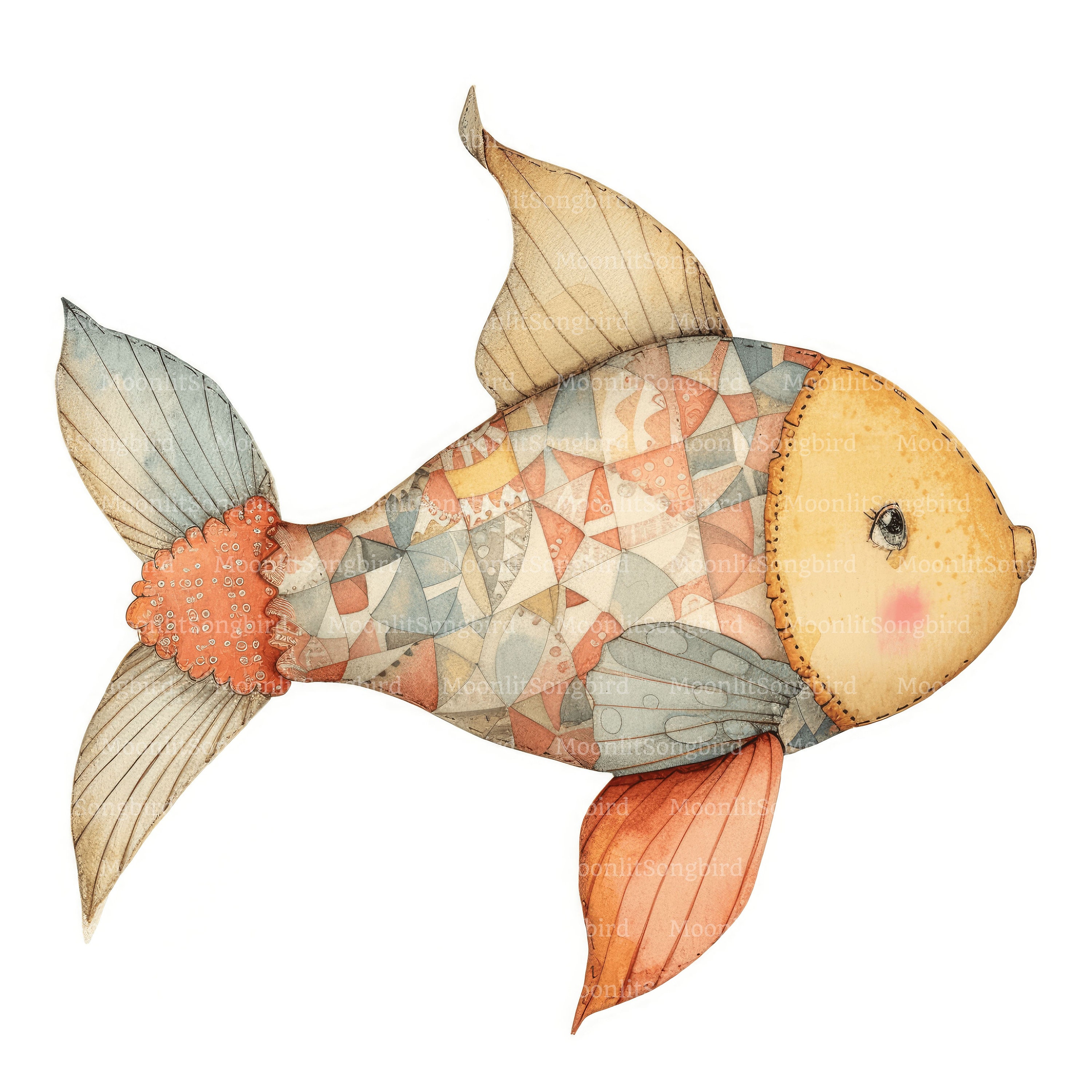 9 Patchwork Fish Clipart, Digital Download, Printable Watercolor ...