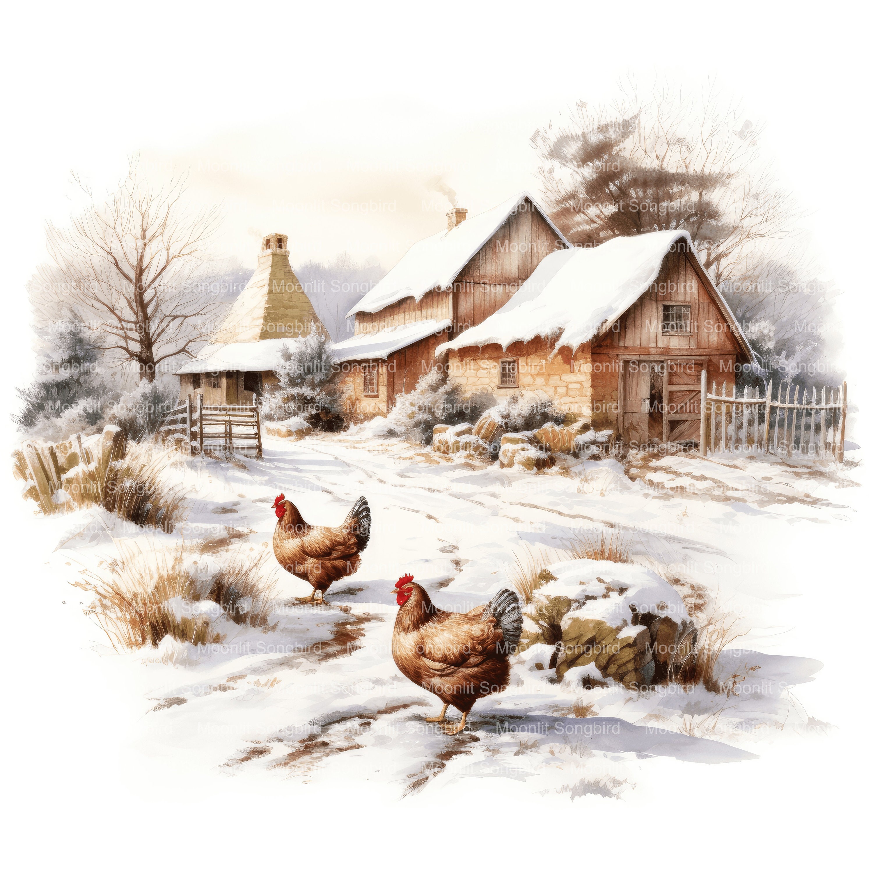 10 Farm in Winter Clipart, Digital Download, Printable Watercolor ...