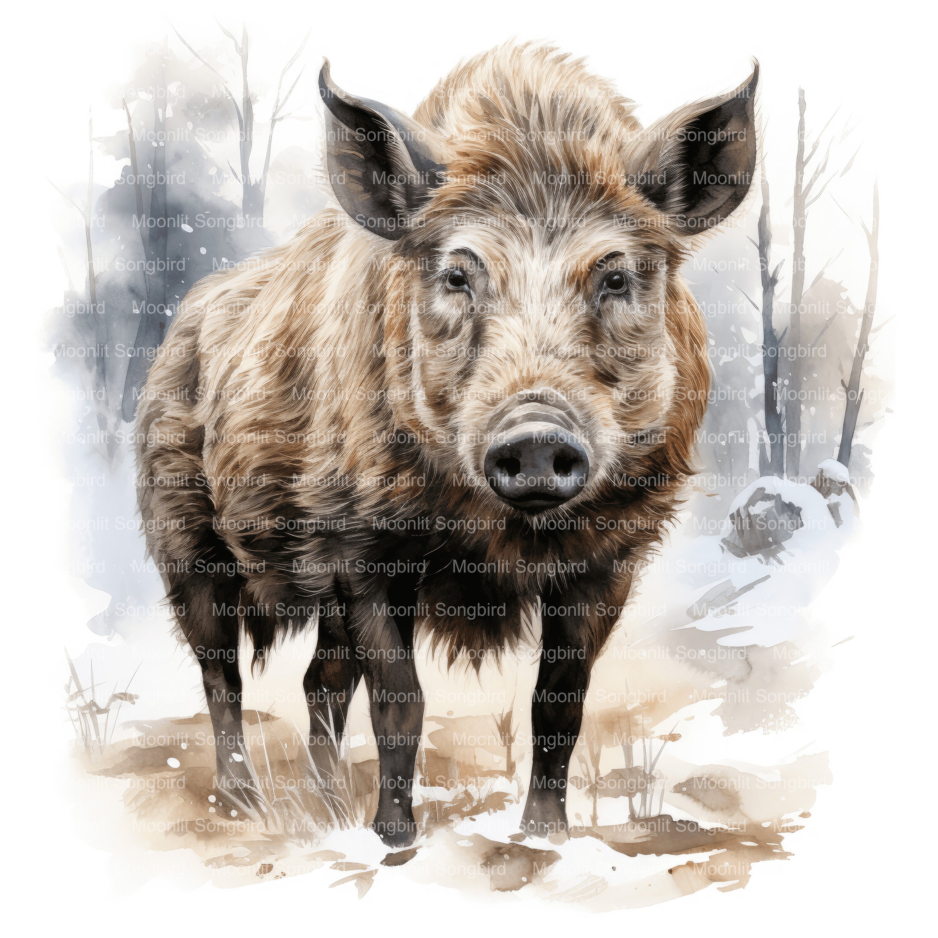 12 Wild Boar in Winter Forest Clipart, Digital Download, Printable ...
