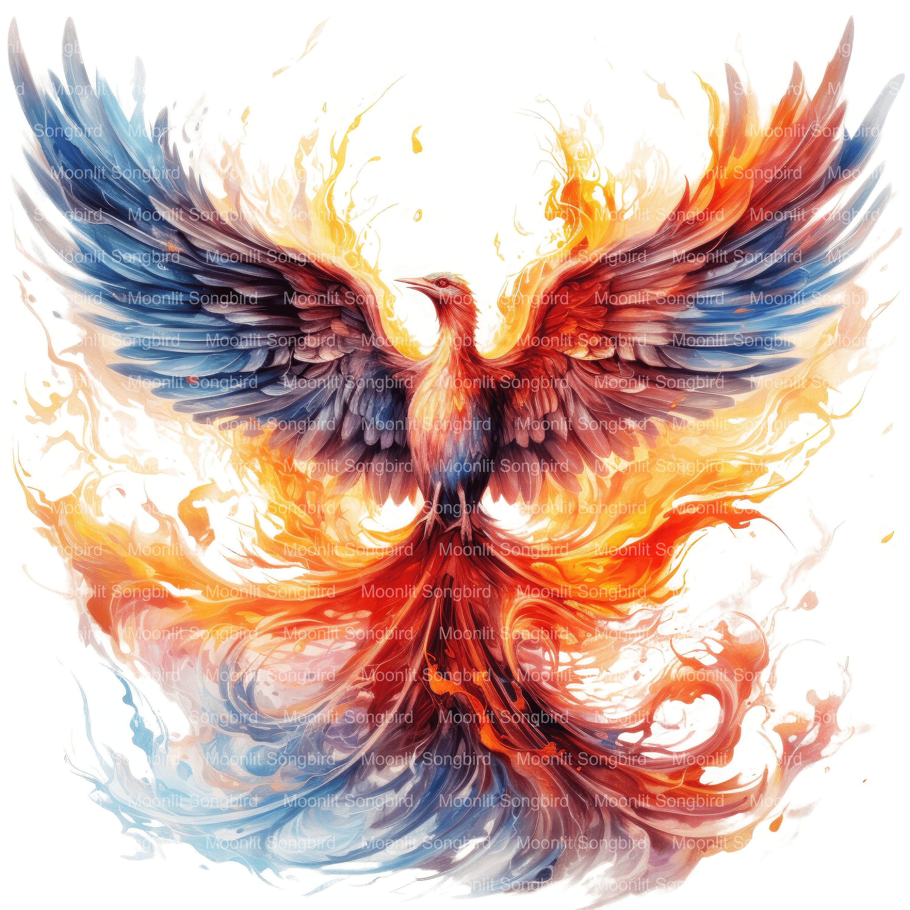 14 Fiery Phoenix Rising Clipart, Digital Download, Printable Watercolor ...