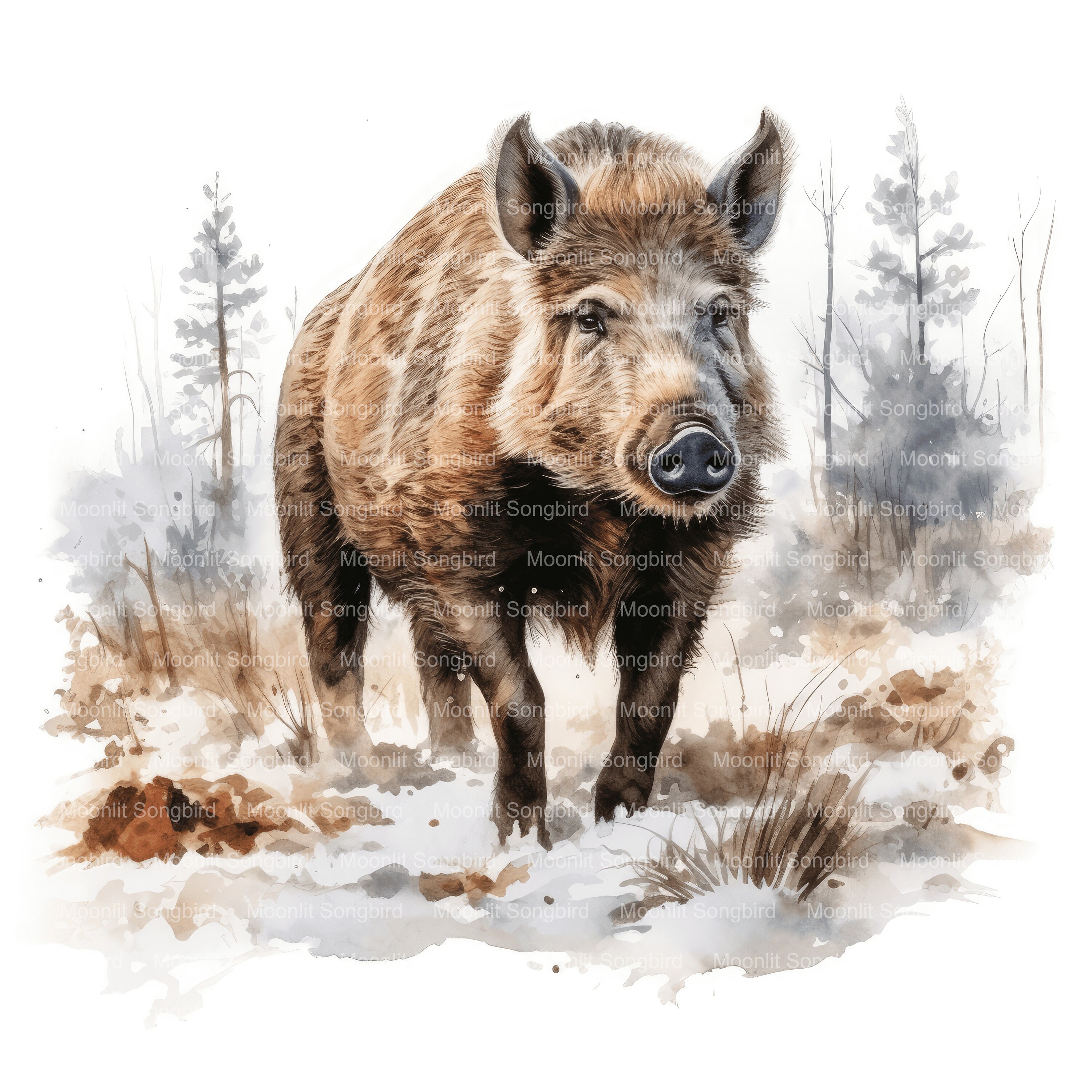 12 Wild Boar in Winter Forest Clipart, Digital Download, Printable ...