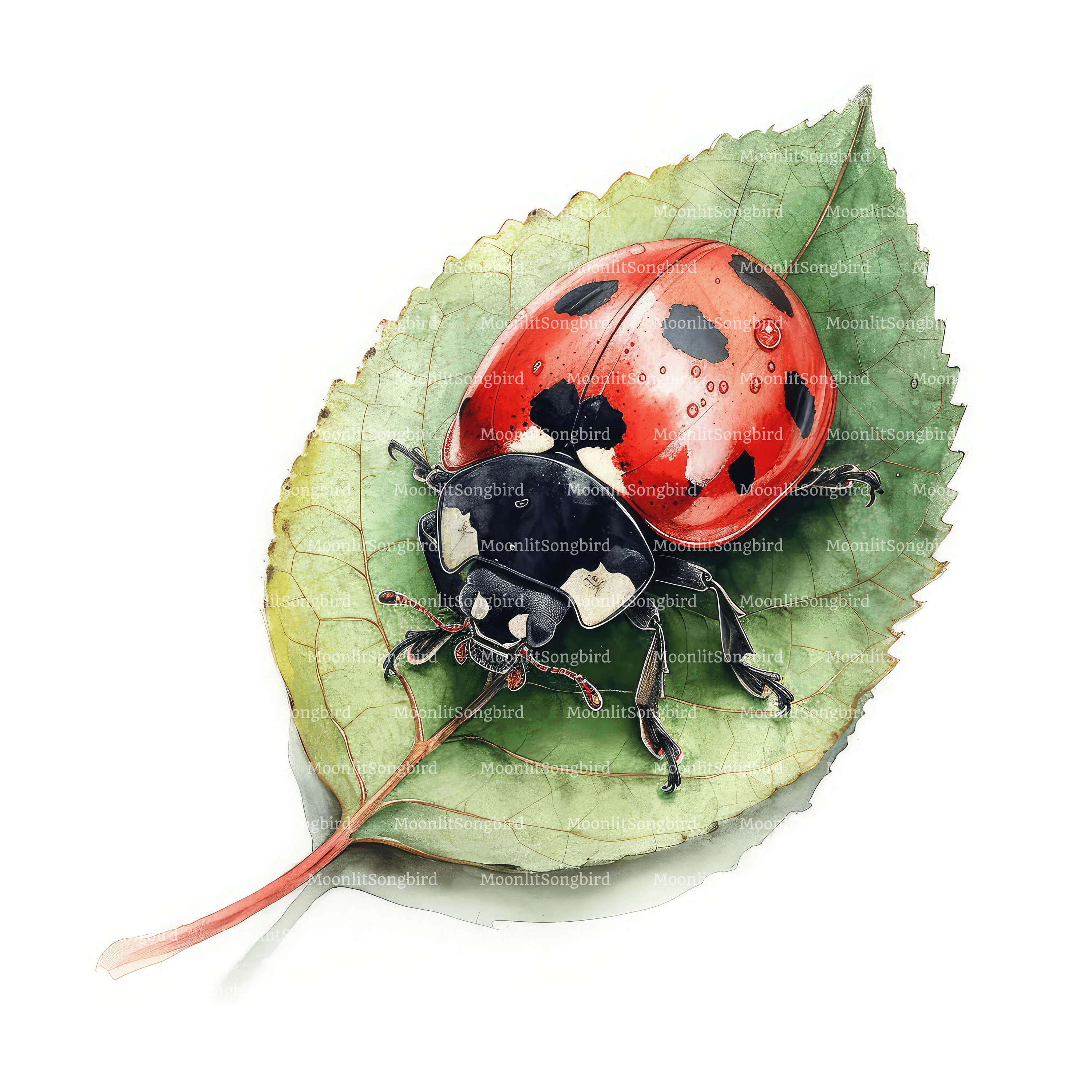 10 Ladybug on Leaf Clipart, Digital Download, Printable Watercolor ...