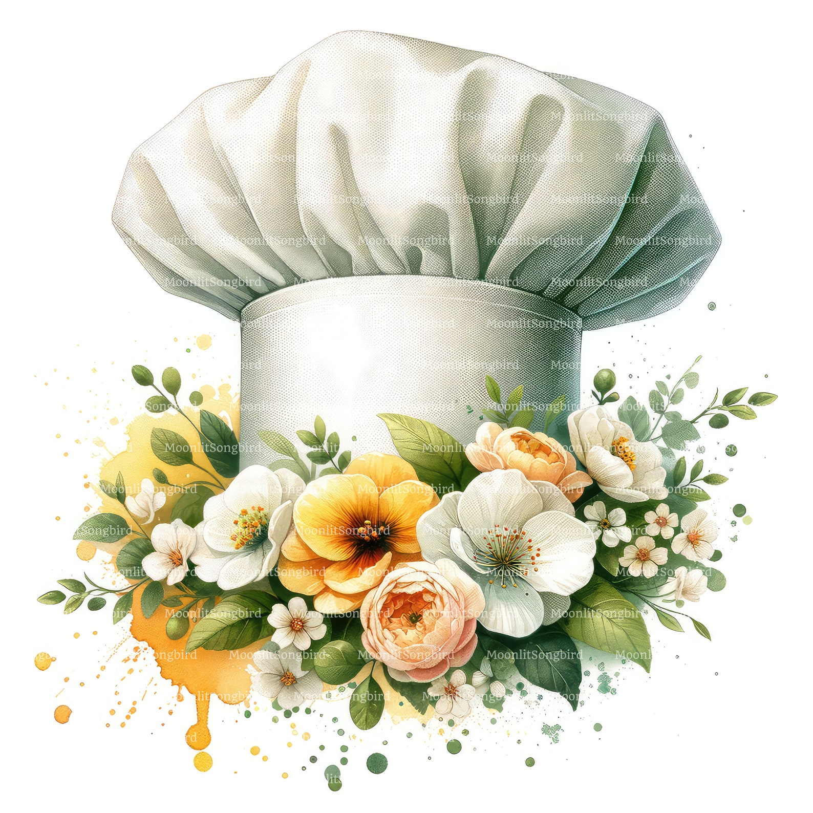 10 Floral Chef Hat Clipart, Digital Download, Printable Watercolor ...