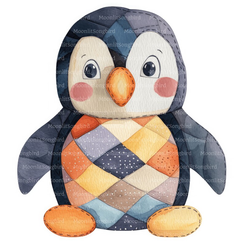 14 Patchwork Penguin Clipart, Digital Download, Printable Watercolor ...