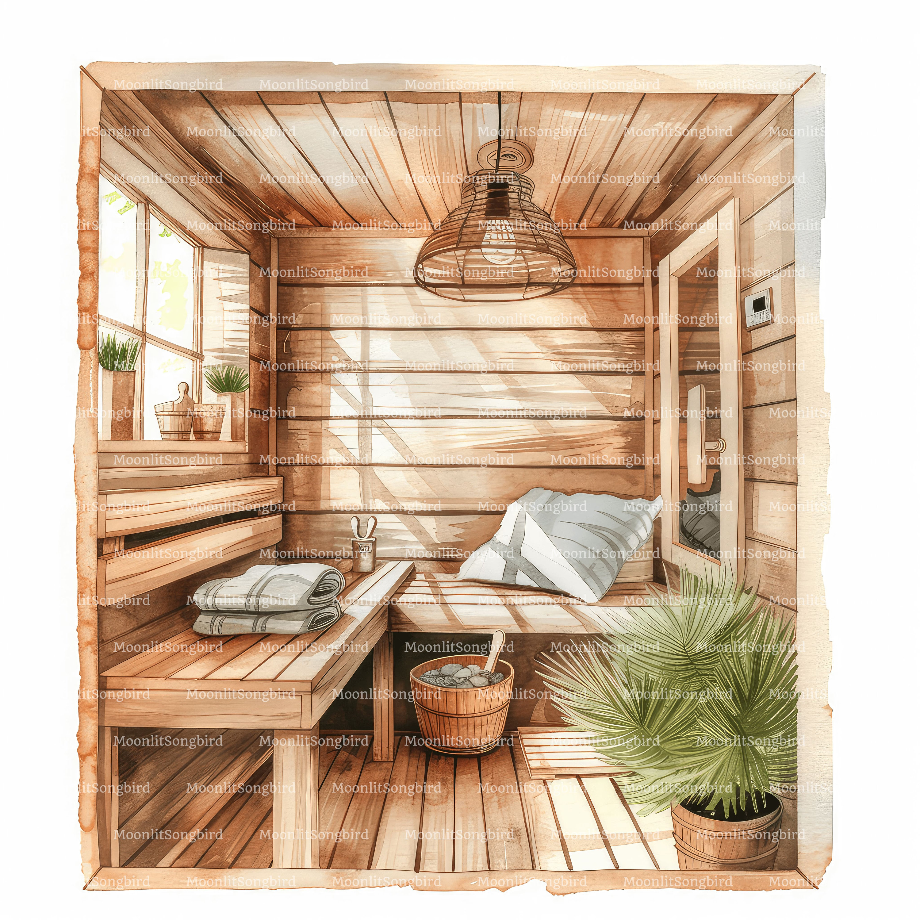 12 Sauna Clipart, Digital Download, Printable Watercolor Clipart, Paper ...