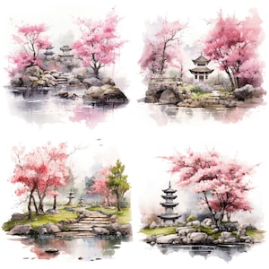 12 Japanese Garden in Spring Clipart, Digital Download, Printable ...