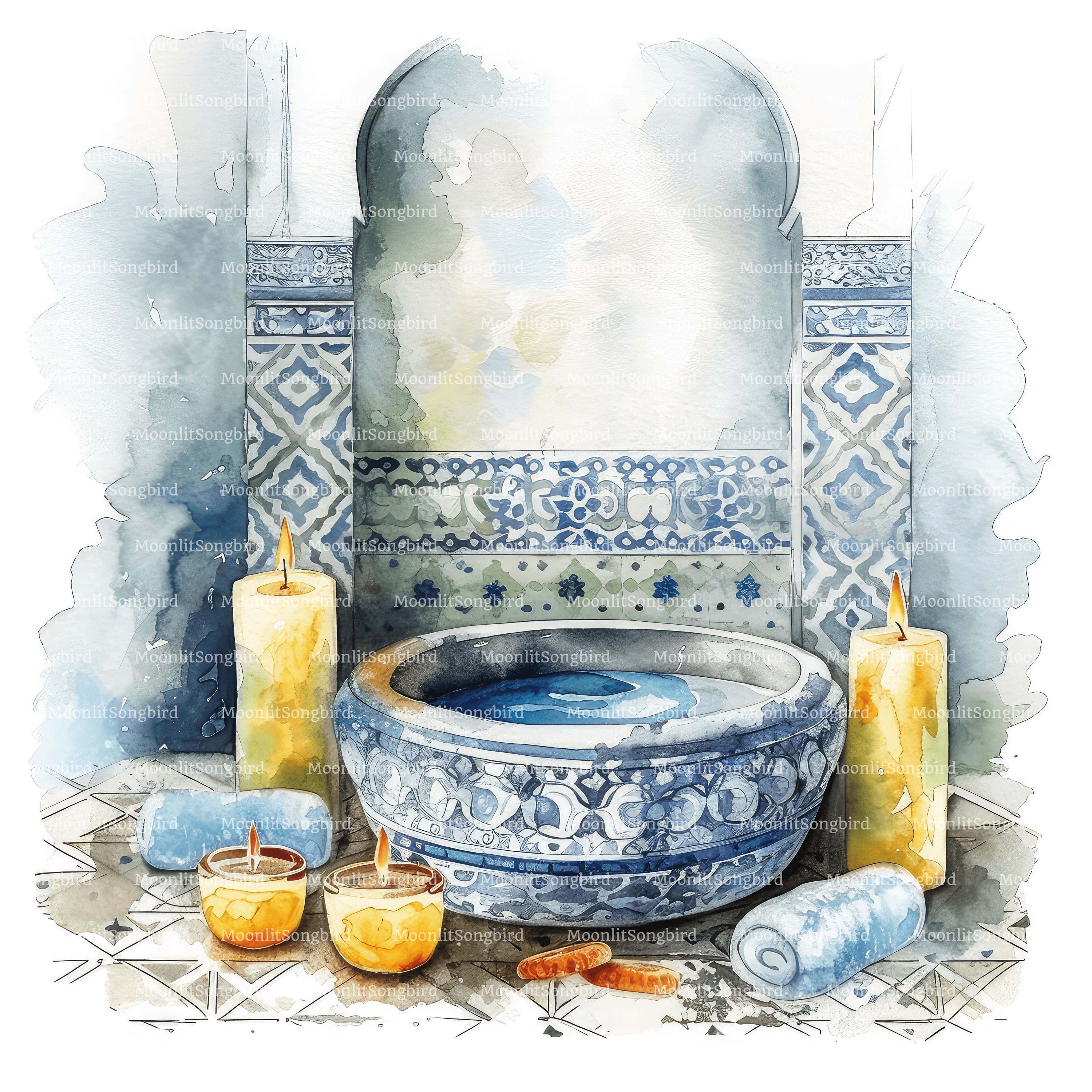 12 Hammam Scenes Clipart, Digital Download, Printable Watercolor, Paper ...