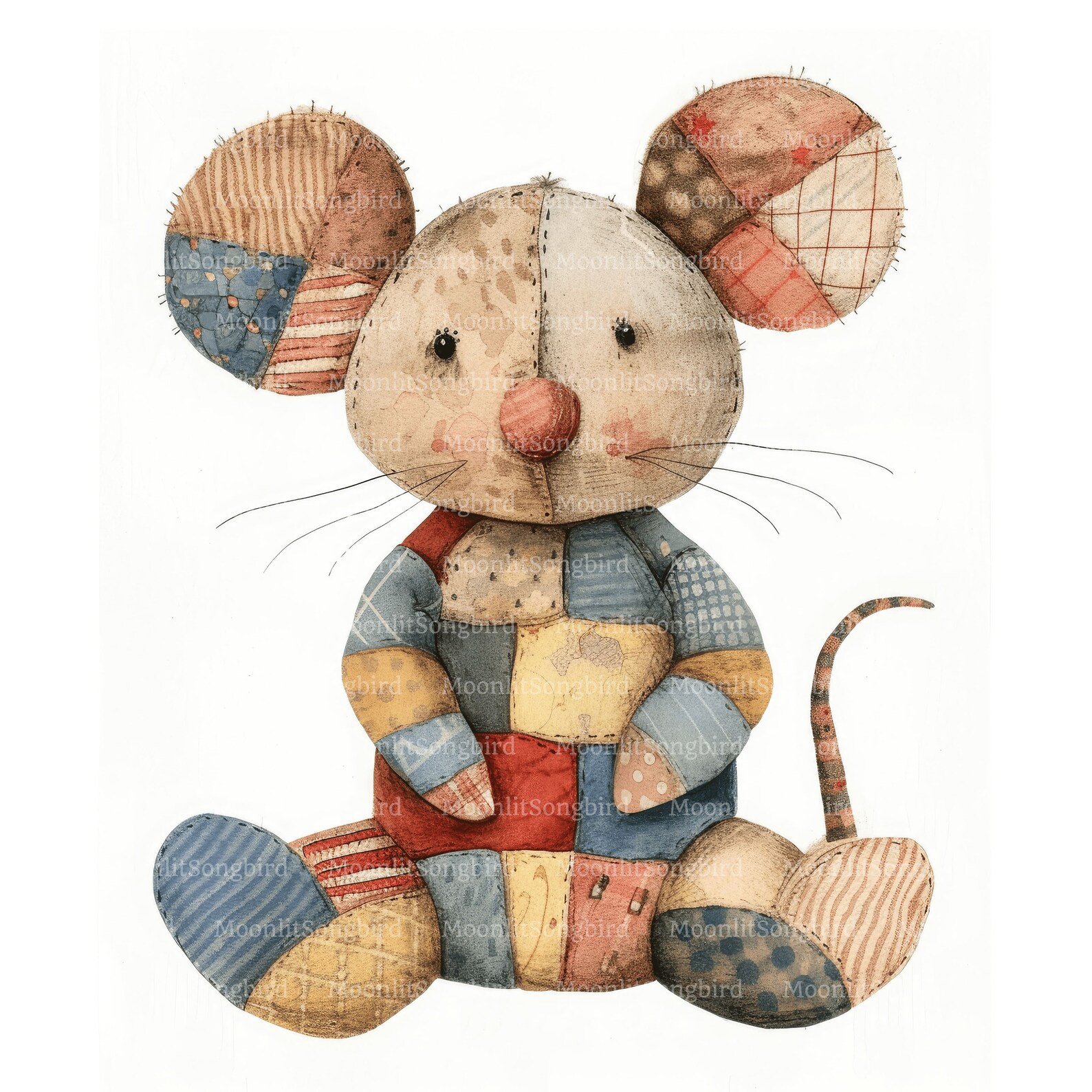 10 Patchwork Mouse Clipart, Digital Download, Printable Watercolor ...