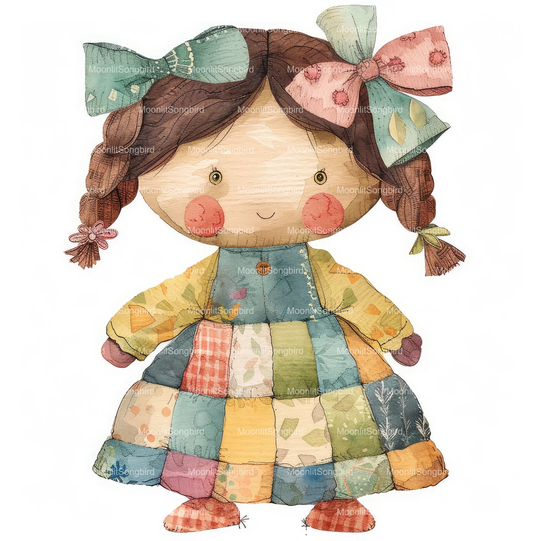 10 Patchwork Doll Clipart, Digital Download, Printable Watercolor ...