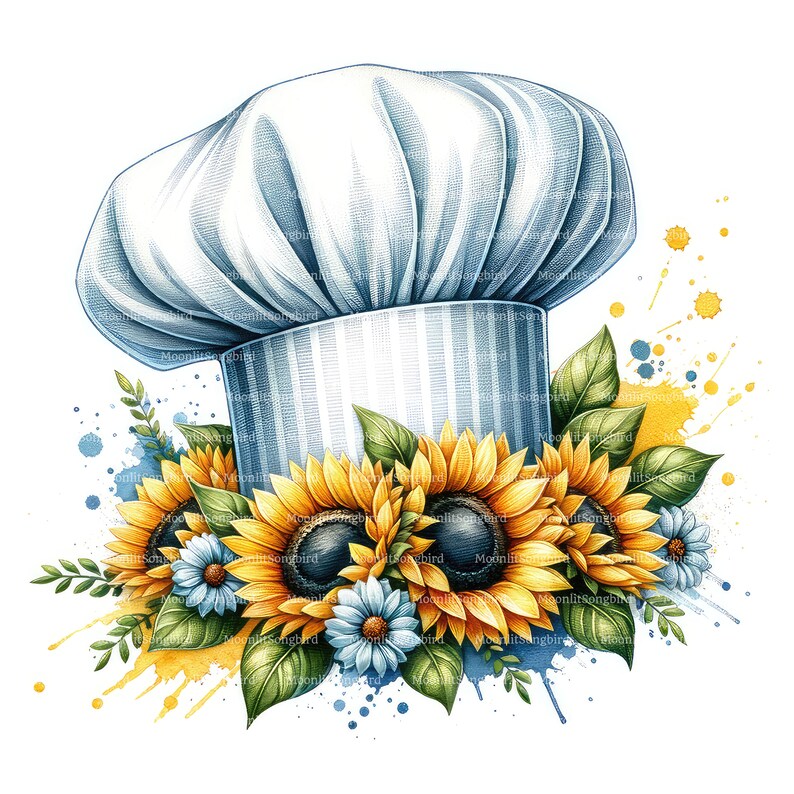 10 Floral Chef Hat Clipart, Digital Download, Printable Watercolor ...