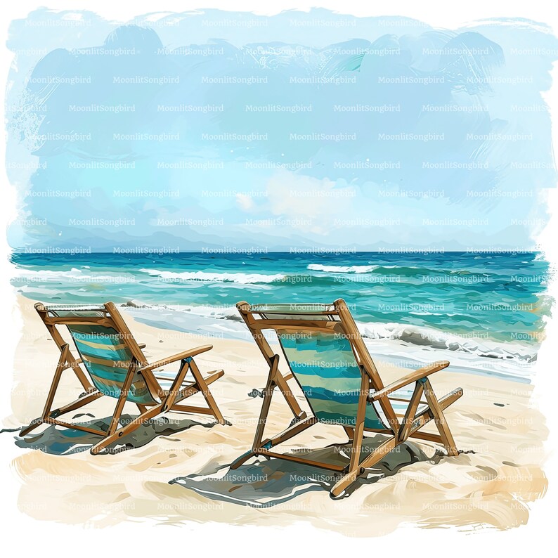 12 Beach Chairs Clipart, Digital Download, Printable Watercolor Clipart ...