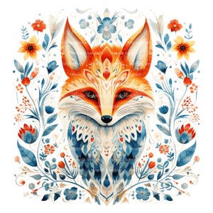 12 Fox Folk Art Clipart, Digital Download, Printable Watercolor Clipart ...