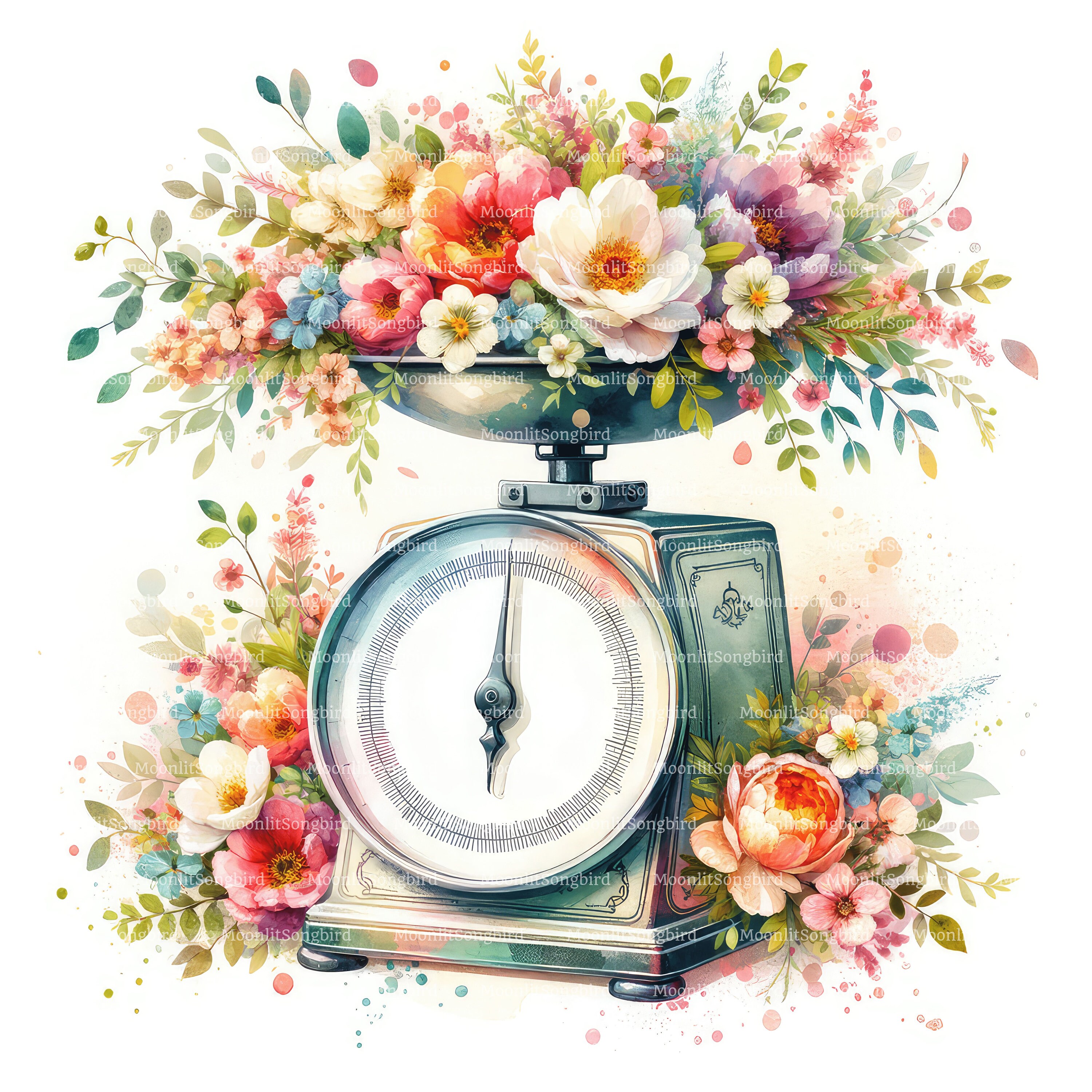 10 Floral Kitchen Scale Clipart, Digital Download, Printable Watercolor ...