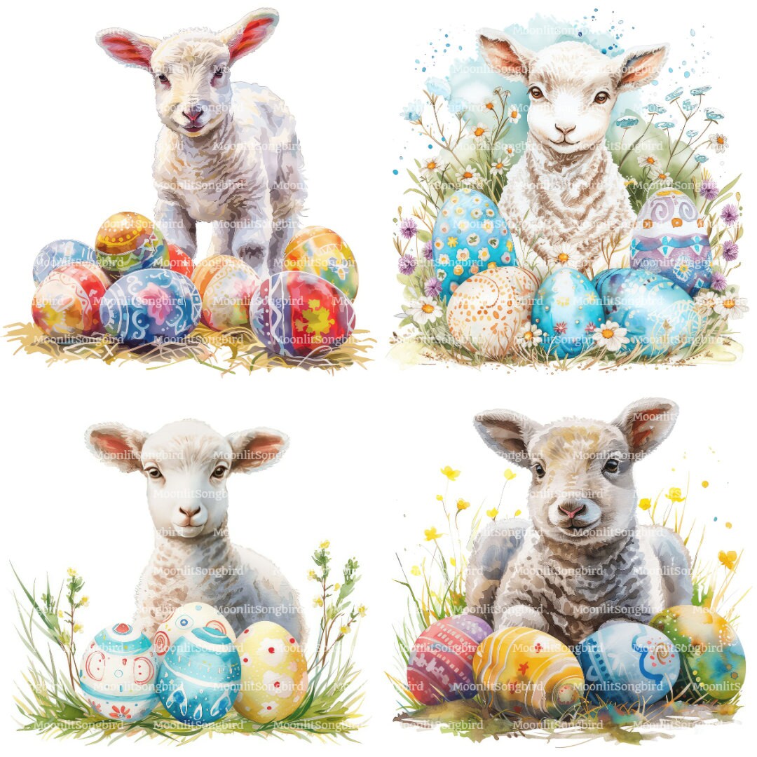 12 Easter Lamb Clipart, Digital Download, Printable Watercolor Image ...