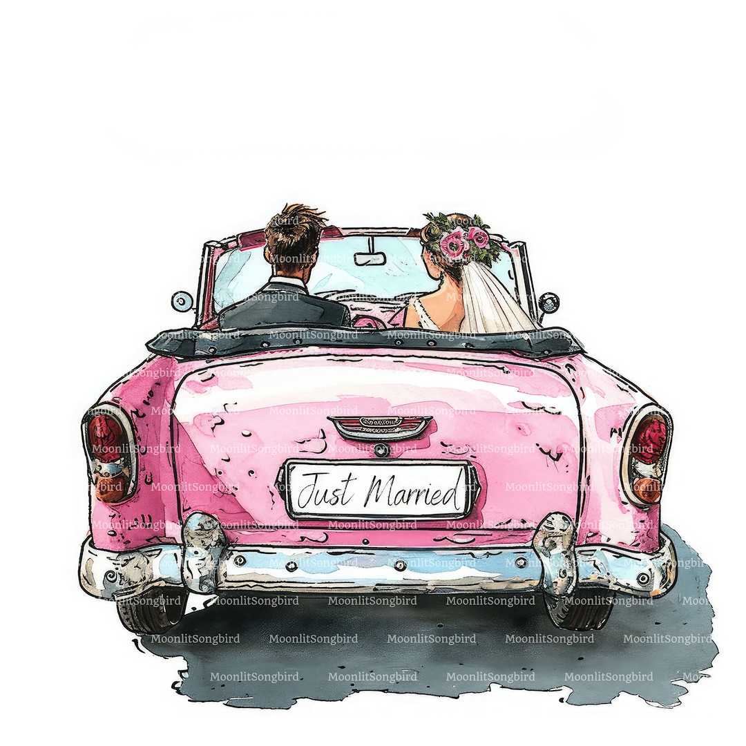 10 Bride and Groom in Just Married Car Clipart, Digital Download ...