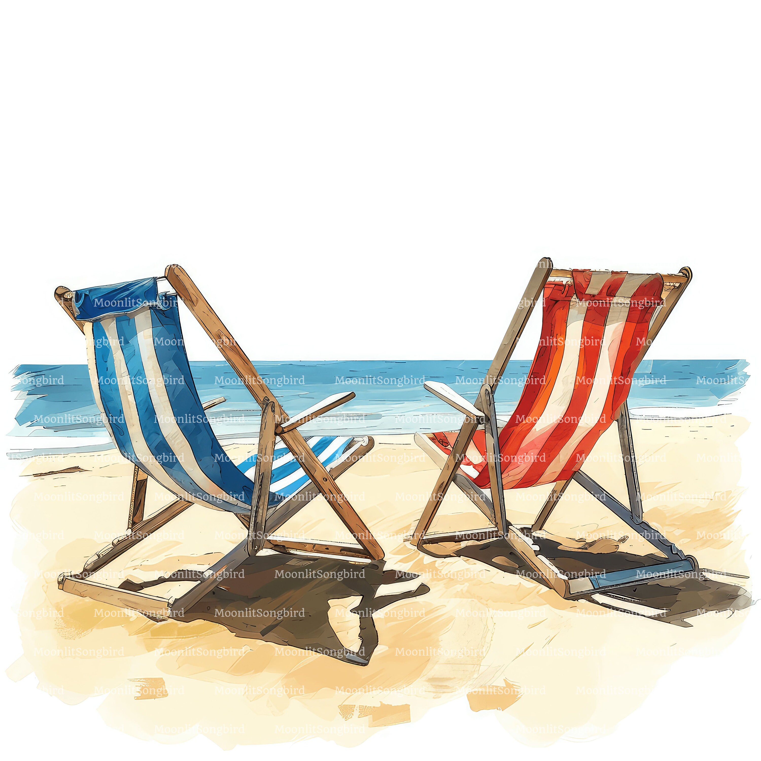 12 Beach Chairs Clipart, Digital Download, Printable Watercolor Clipart ...