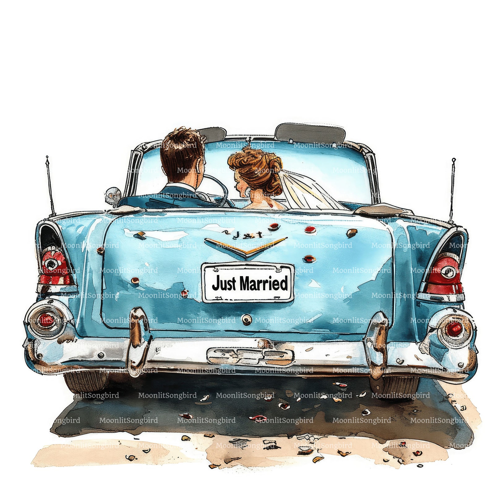 10 Just Married Car Clipart, Digital Download, Printable Watercolor ...