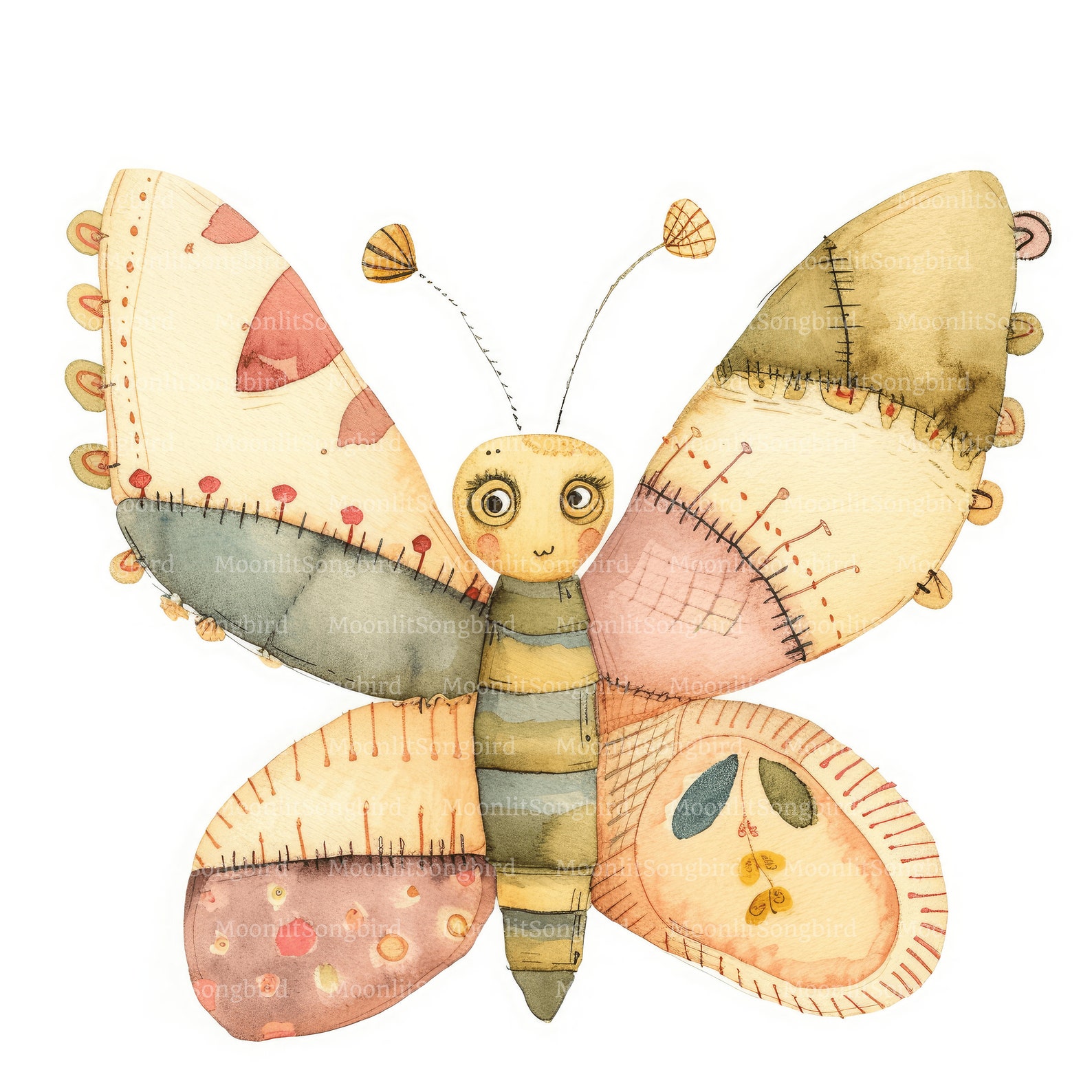 12 Patchwork Butterfly Clipart, Digital Download, Printable Watercolor Clipart, Paper Crafts ...