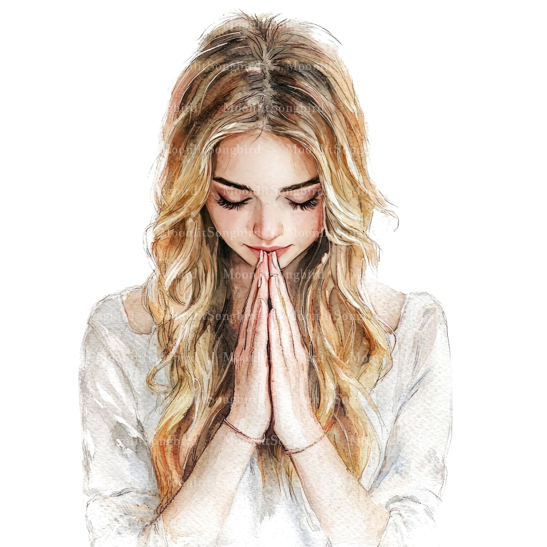 12 Blonde Woman Praying Clipart Images, Digital Download, JPG, Praying ...