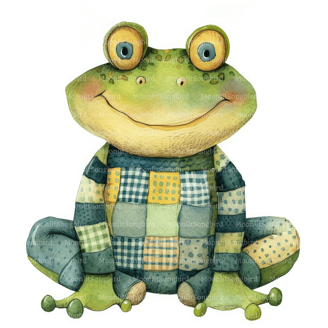14 Patchwork Frog Clipart, Digital Download, Printable Watercolor ...
