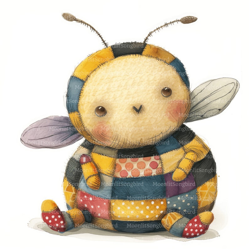 14 Patchwork Bee Clipart, Digital Download, Printable Watercolor ...