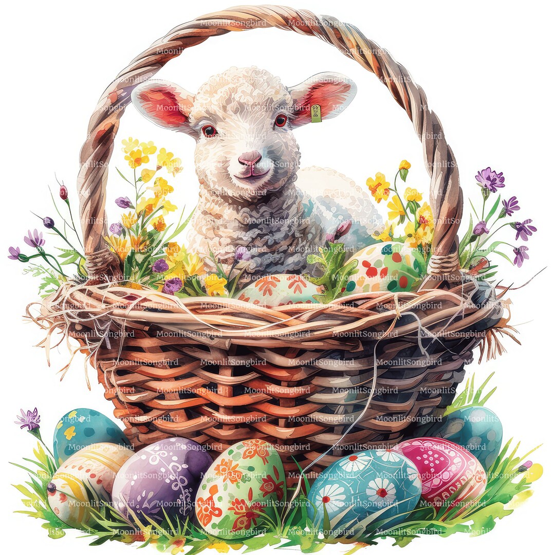 15 Easter Lamb in Basket Clipart, Digital Download, Printable ...