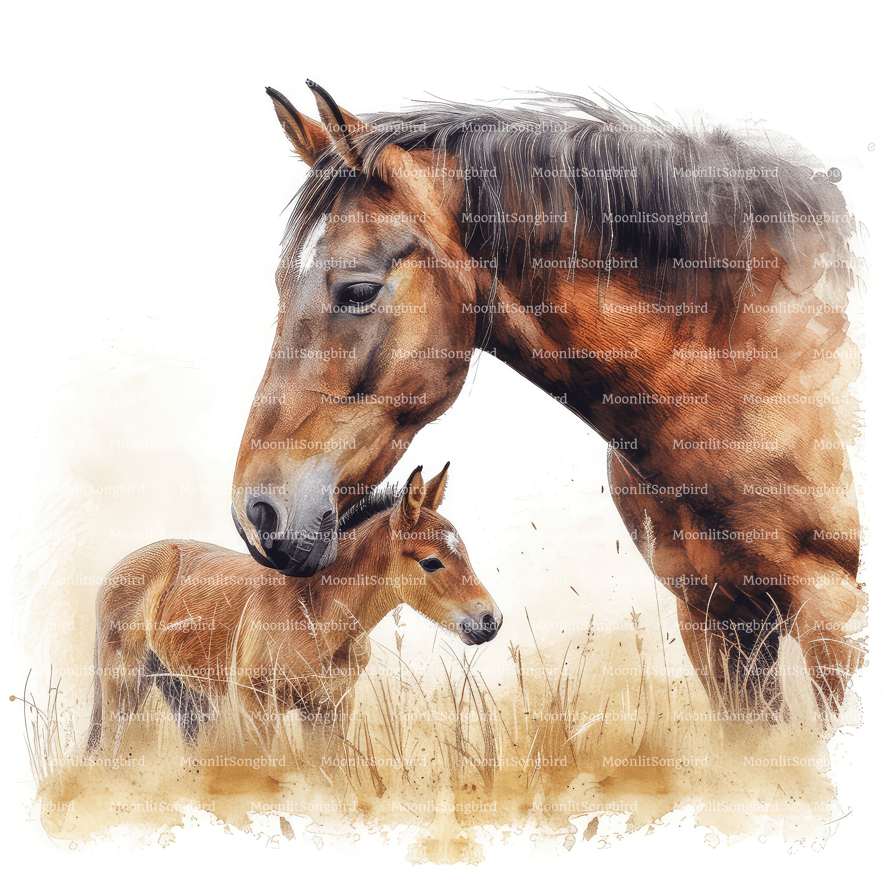10 Mother and Baby Horse in Field Clipart, Digital Download, Printable ...