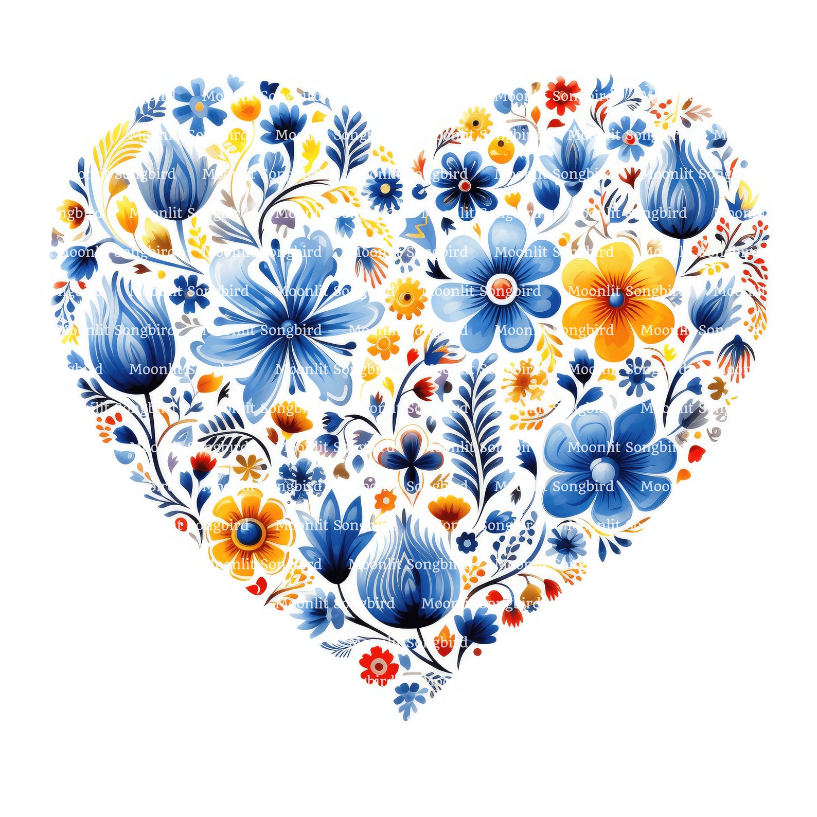 15 Folk Art Hearts Clipart, Digital Download, Printable Watercolor ...