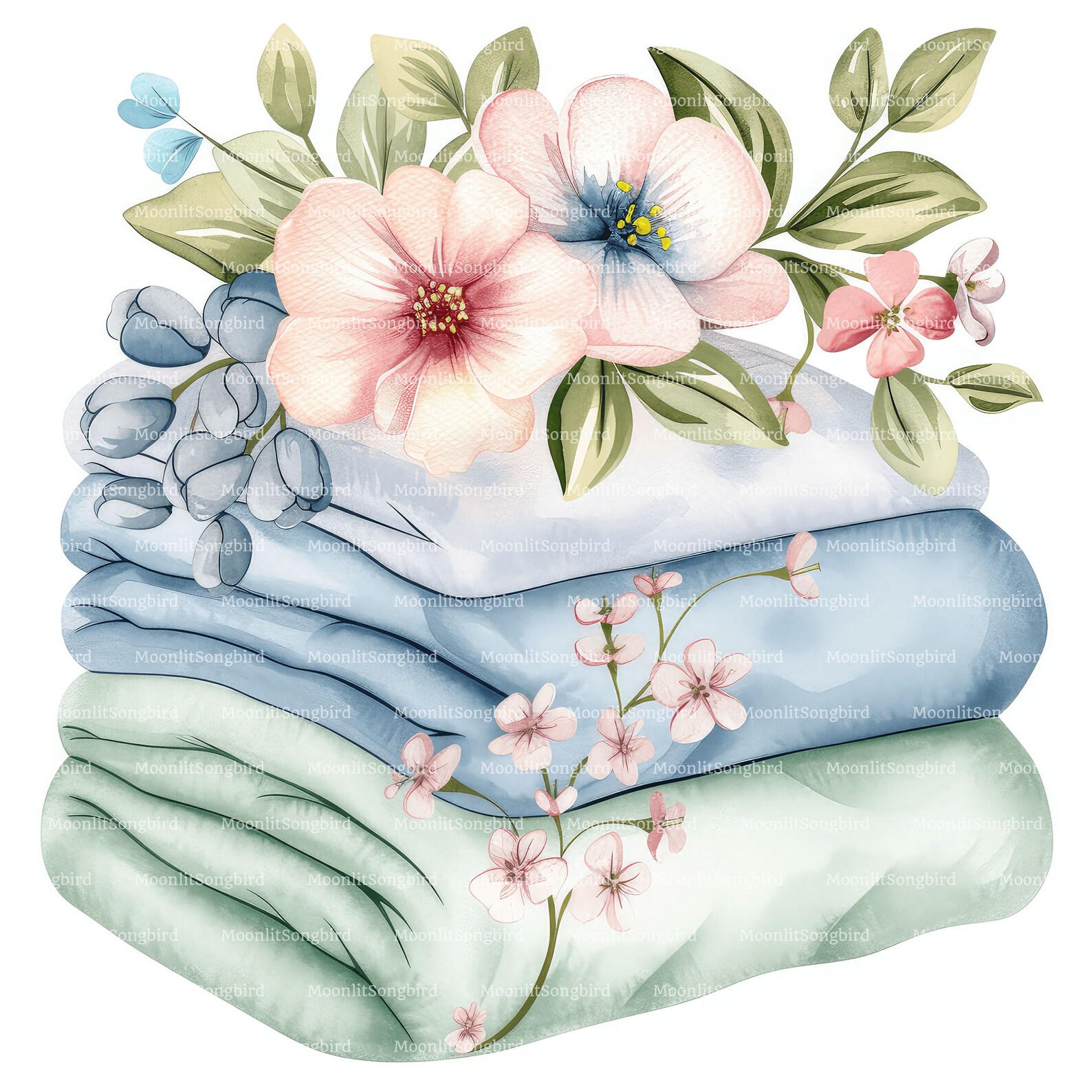 12 Bath Towels and Flowers Clipart, Digital Download, Printable ...