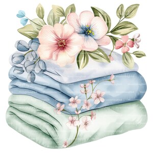 12 Bath Towels and Flowers Clipart, Digital Download, Printable ...