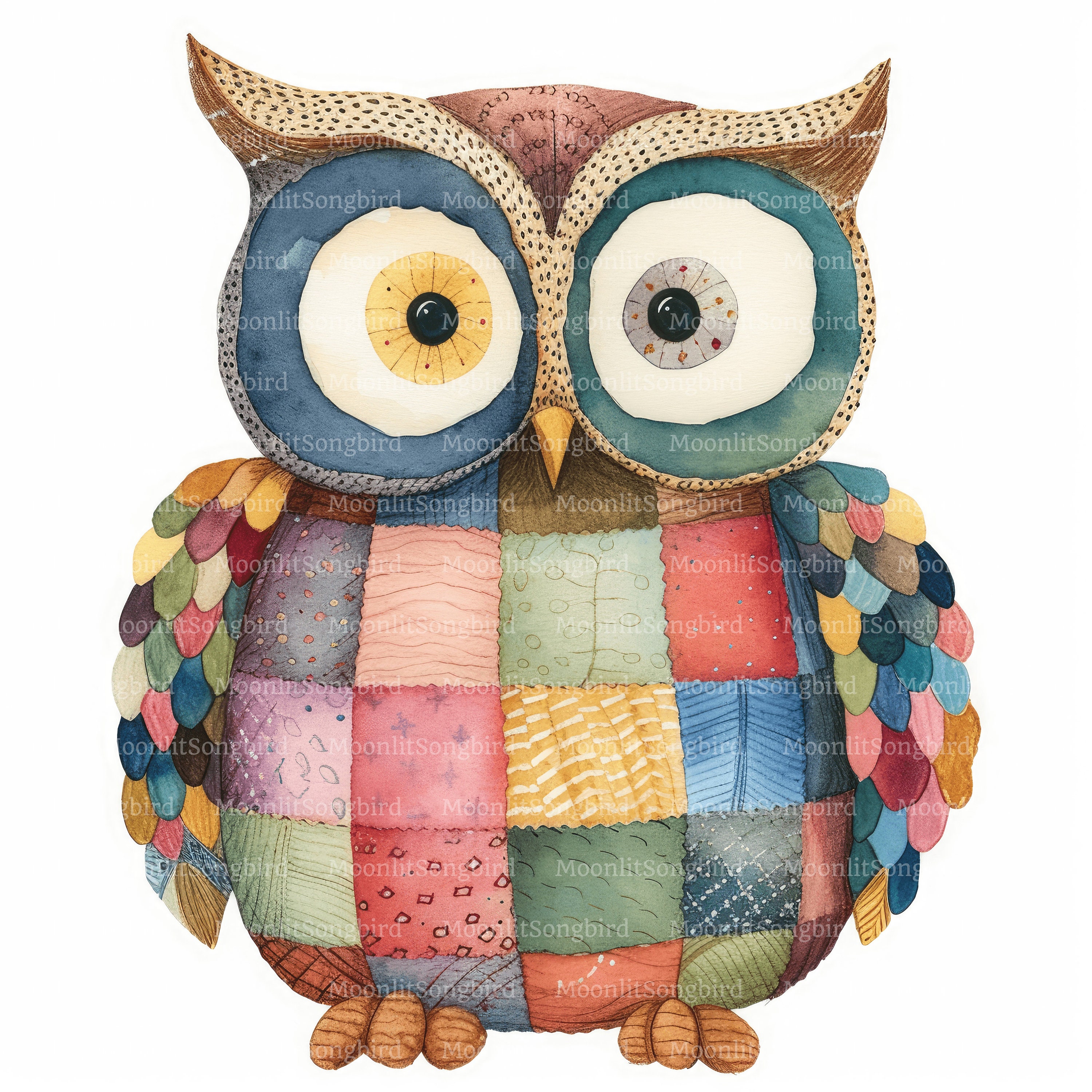 16 Patchwork Owl Clipart, Digital Download, Printable Watercolor ...