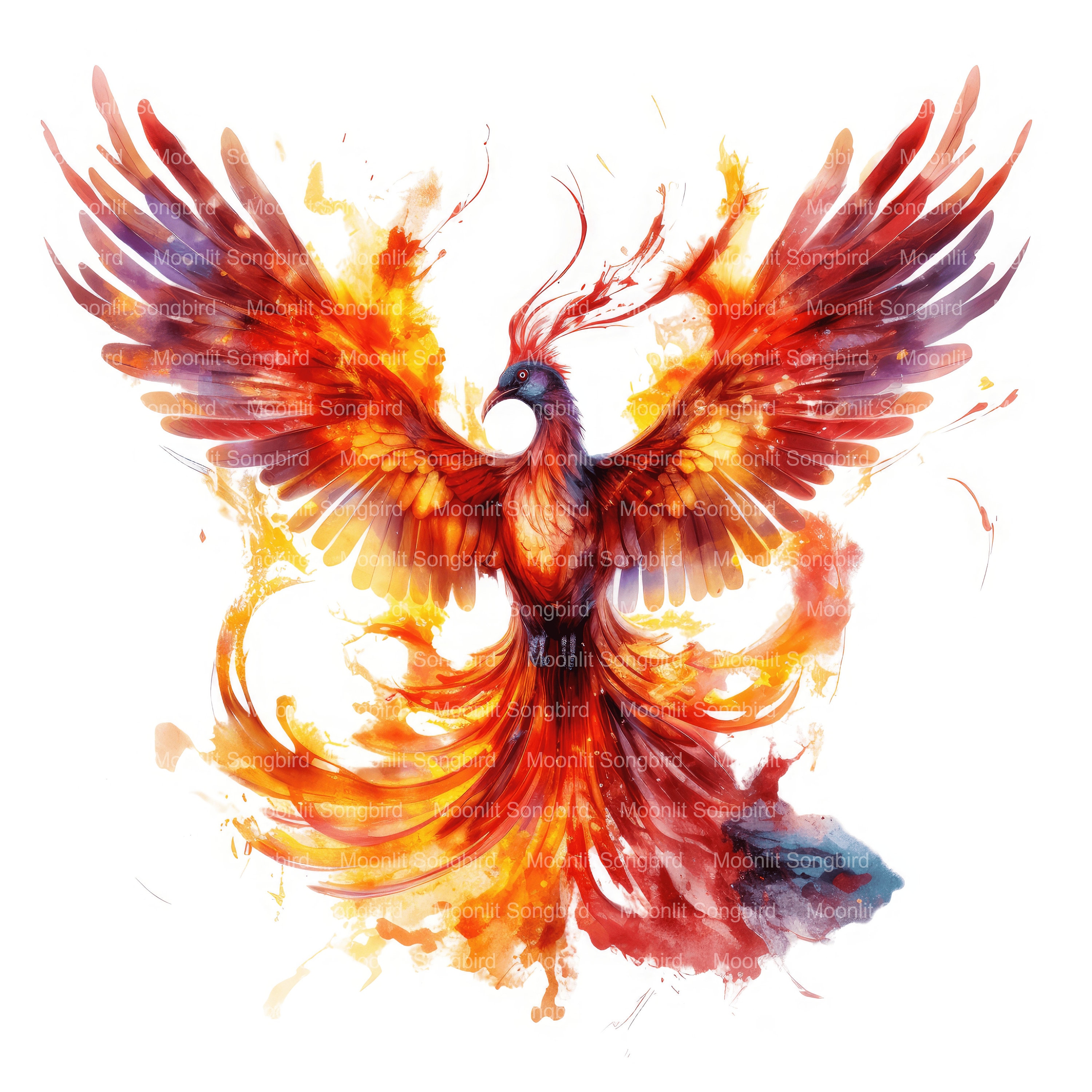 14 Fiery Phoenix Rising Clipart, Digital Download, Printable Watercolor ...