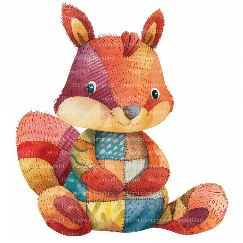 10 Patchwork Squirrel Clipart, Digital Download, Printable Watercolor ...
