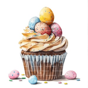 11 Easter Cupcakes Clipart, Digital Download, Printable Watercolor ...
