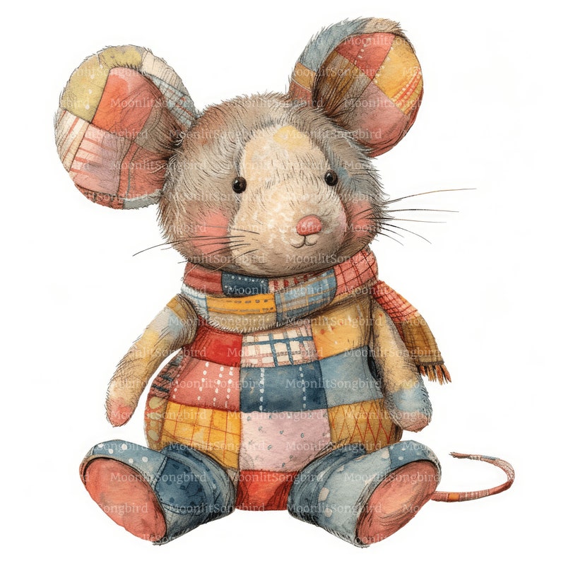 10 Patchwork Mouse Clipart, Digital Download, Printable Watercolor ...