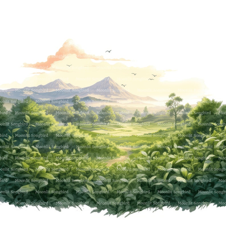 12 Tea Fields Clipart, Digital Download, Printable Watercolor Clipart ...