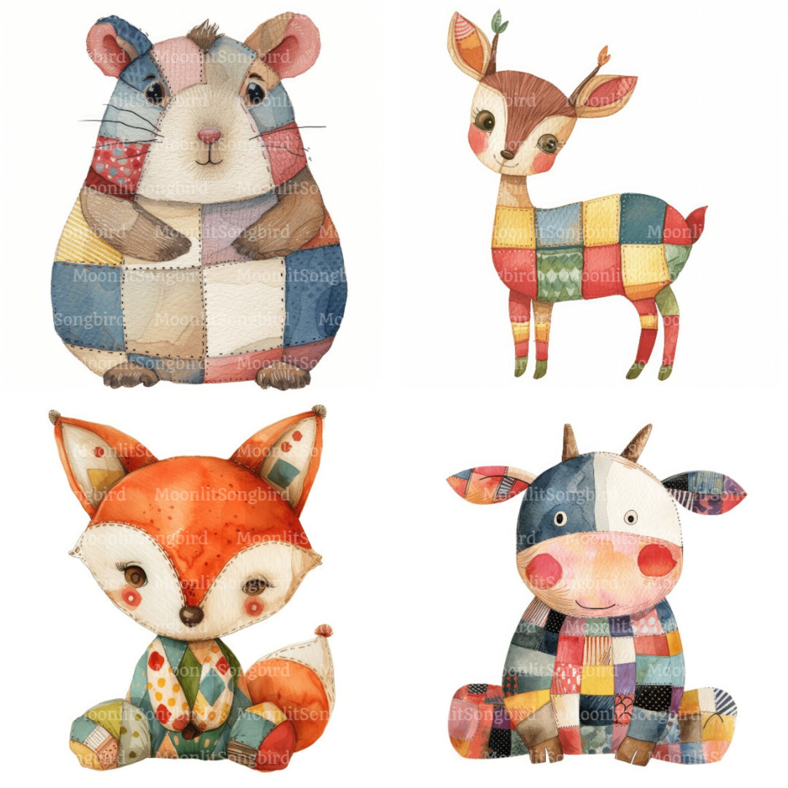 25 Patchwork Animals Clipart, Digital Download, Printable Watercolor ...