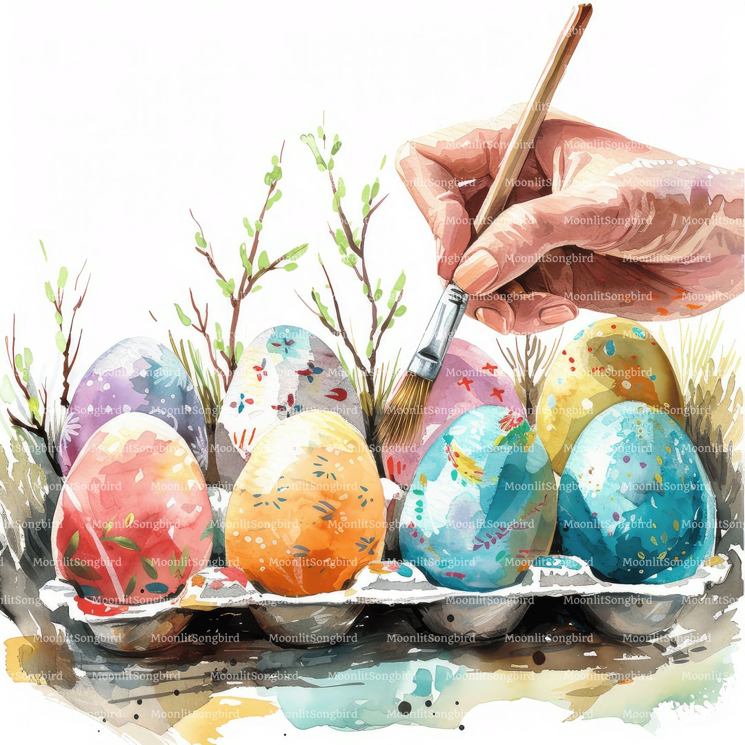 14 Easter Egg Painting Clipart, Digital Download, Printable Watercolor ...